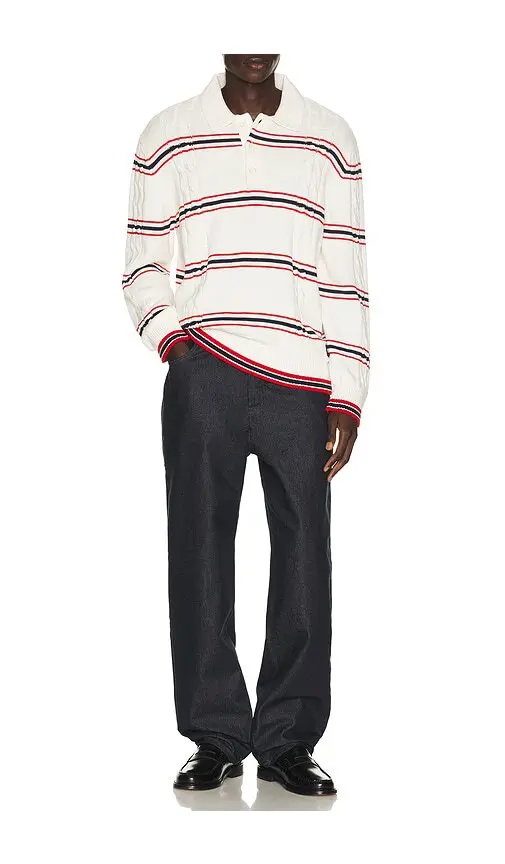 Tommy Hilfiger Stripe Cable Knit Polo In White