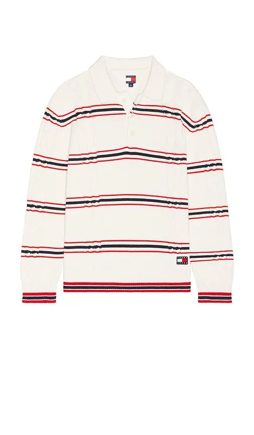 Tommy Hilfiger Stripe Cable Knit Polo In White