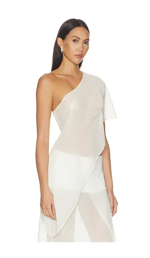 BY.DYLN One Shoulder Sheer Chiffon Top - Ivory
