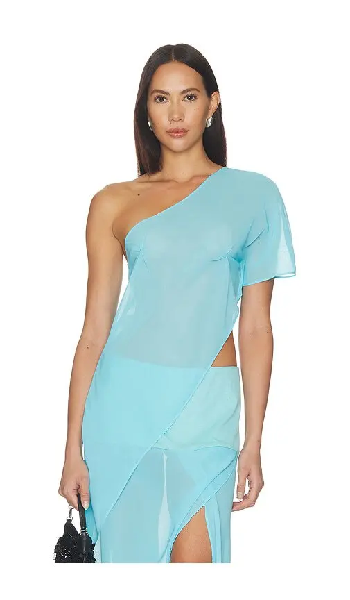 BY.DYLN Marilyn Sheer One-shoulder Top - Light Aqua