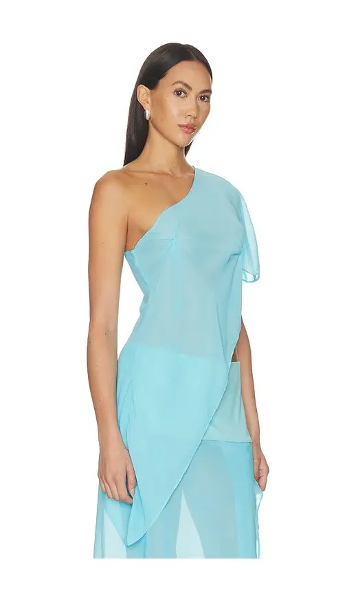 BY.DYLN Marilyn Sheer One-shoulder Top - Light Aqua