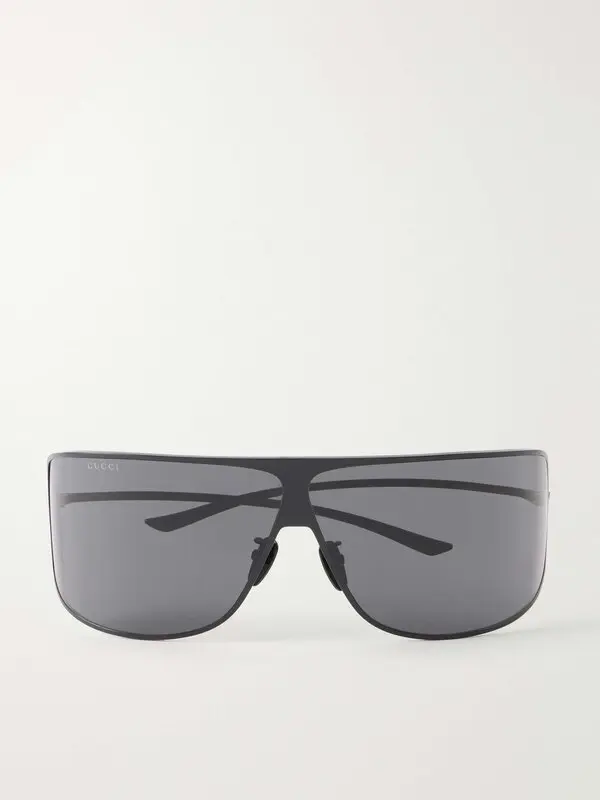 Gucci Shield-style Metal Sunglasses - Black