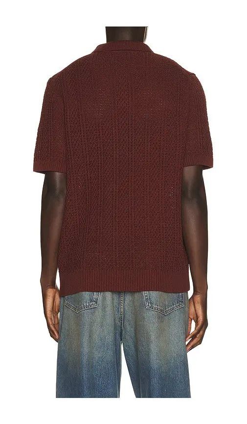 Vince Seed Stitch Rib Short Sleeve Polo Shirt In Red - Deep Satin