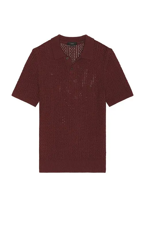 Vince Seed Stitch Rib Short Sleeve Polo Shirt In Red - Deep Satin