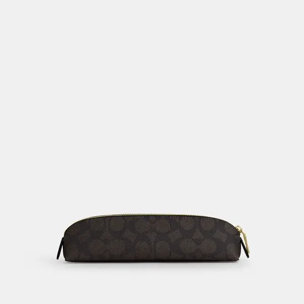 COACH OUTLET Pencil Case In Signature Canvas - Gold/walnut/black