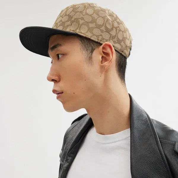 COACH OUTLET Coach Signature Jacquard Flat Brim Hat - Khaki/black