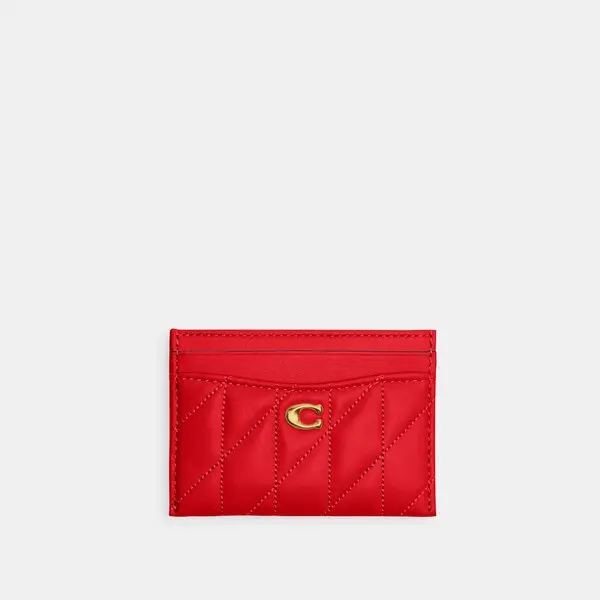 COACH OUTLET Essential Card Case With Pillow Quilting - Brass/candy Apple
