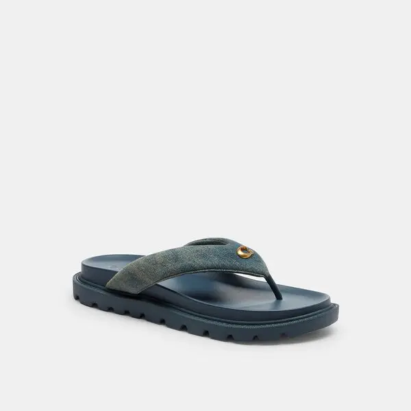 COACH OUTLET Coach Brynn Thong Sandal In Loved Denim - Dark Indigo