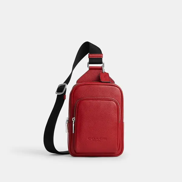COACH OUTLET Coach Refined Pebble Leather Racer Sling Pack - Silver/poppy