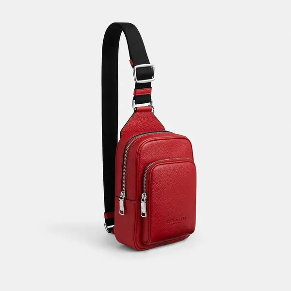 COACH OUTLET Refined Pebble Leather Racer Sling Pack - Silver/poppy