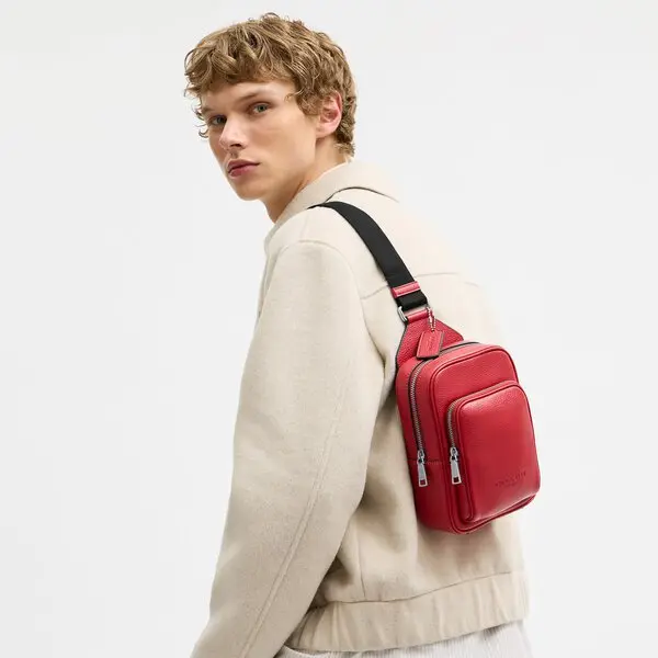 COACH OUTLET Refined Pebble Leather Racer Sling Pack - Silver/poppy