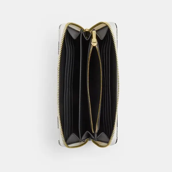 COACH OUTLET Long Zip Around Wallet With Gingham Print - Gold/black