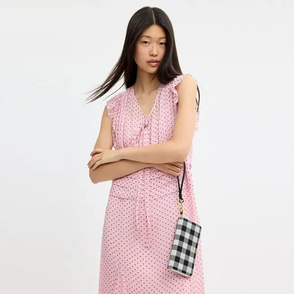 COACH OUTLET Long Zip Around Wallet With Gingham Print - Gold/black