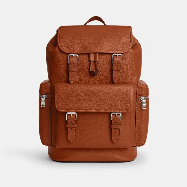 COACH OUTLET Coach Refined Pebble Leather Backpack With Top Handle And Adjustable Shoulder Straps - Silver/amber Brown