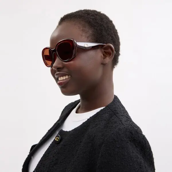 COACH OUTLET Coach C Hardware Round Sunglasses - Tortoise Brown