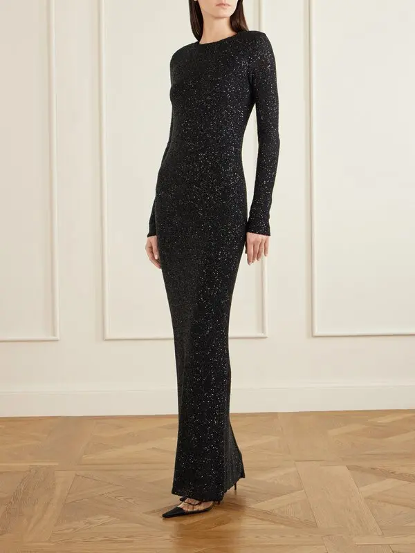 Saint Laurent Sequin-embellished Metallic-blend Gown - Black
