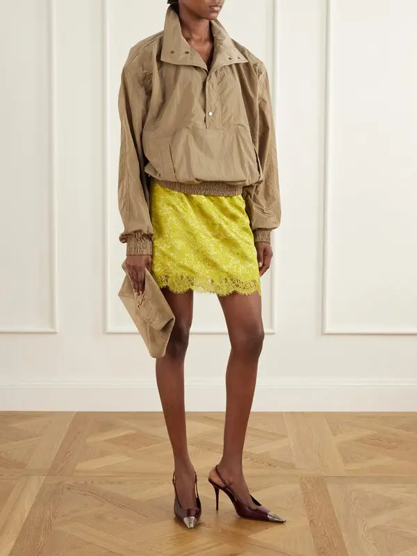 Saint Laurent Cropped Shell Jacket With Logo Embroidery - Neutrals