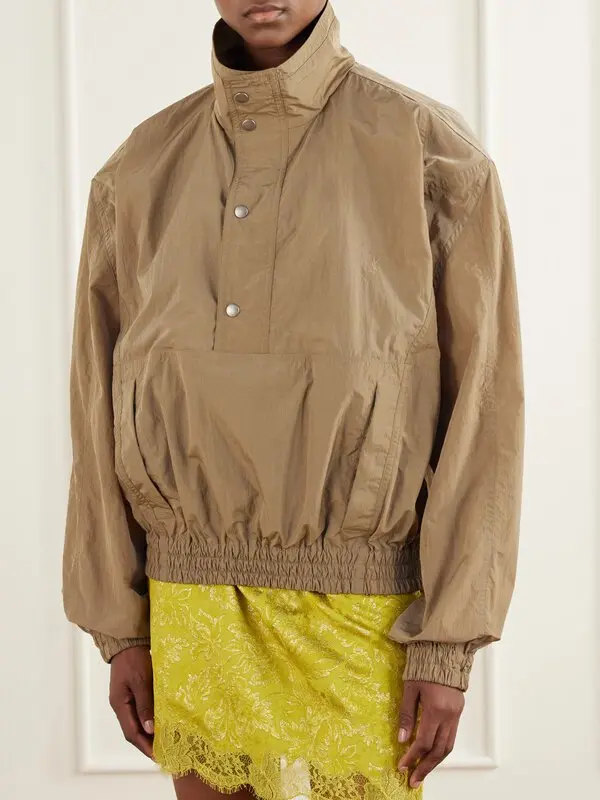 Saint Laurent Cropped Shell Jacket With Logo Embroidery - Neutrals