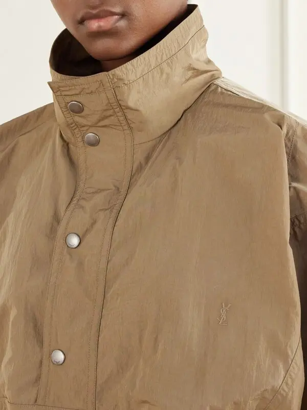 Saint Laurent Cropped Shell Jacket With Logo Embroidery - Neutrals
