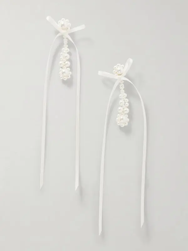 Simone Rocha Bow-detailed Pearl-like Drop Earrings