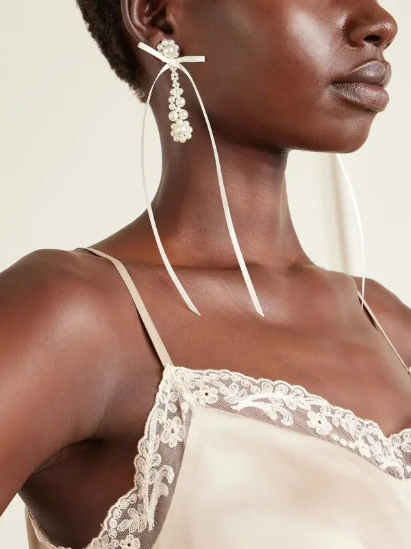 Simone Rocha Bow-detailed Pearl-like Drop Earrings