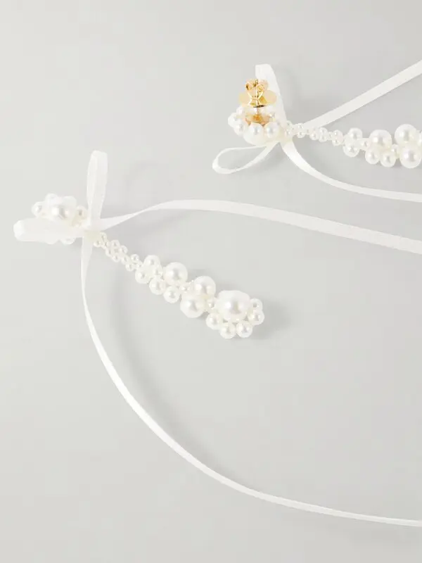 Simone Rocha Bow-detailed Pearl-like Drop Earrings