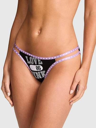Pink Cotton Ultra Low-rise String Bikini Panty - Black