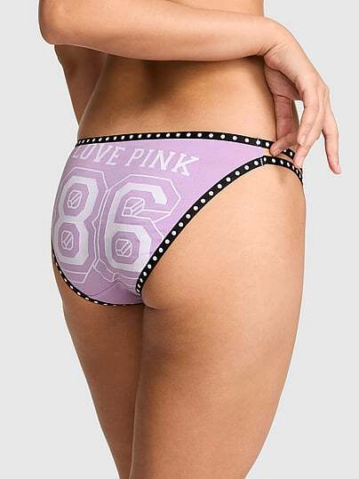 Pink Cotton Ultra Low-rise String Bikini Panty - Purple