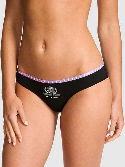 Pink Cotton Ultra Low-rise Tanga Panty - Black