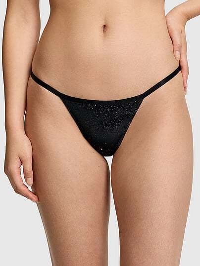 Pink Cotton Ultra Low-rise Thong Panty - Black