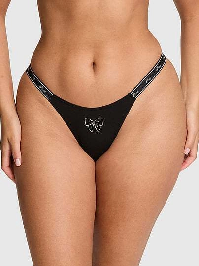 Pink Plush Touch Velour Ultra Low-rise Thong Panty - Black