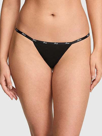 Pink Cotton Ultra Low-rise Thong Panty - Black