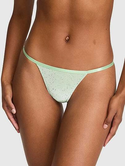 Pink Logo Cotton Ultra Low-rise Thong Panty - Green