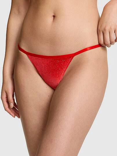 Pink Cotton Ultra Low-rise Thong Panty - Red