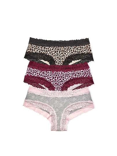 Pink 3-pack Wink™ Lace-trim Cheeky Panties - Print
