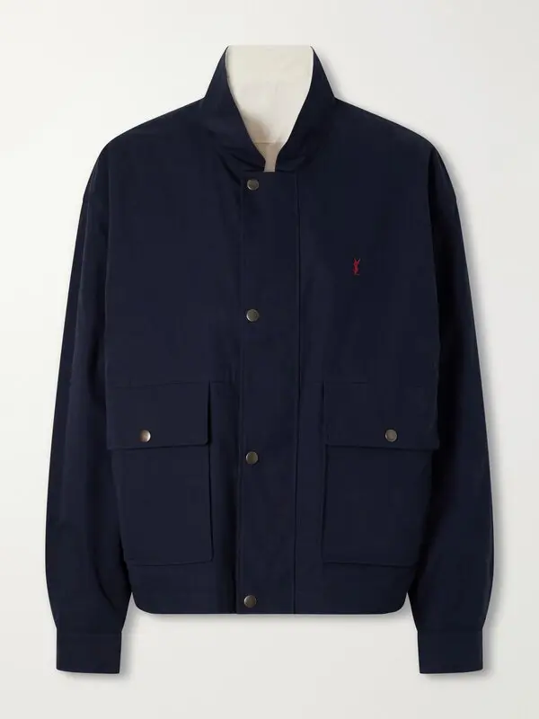 Saint Laurent Cassandre Logo-embroidered Reversible Cotton-canvas Jacket - Blue