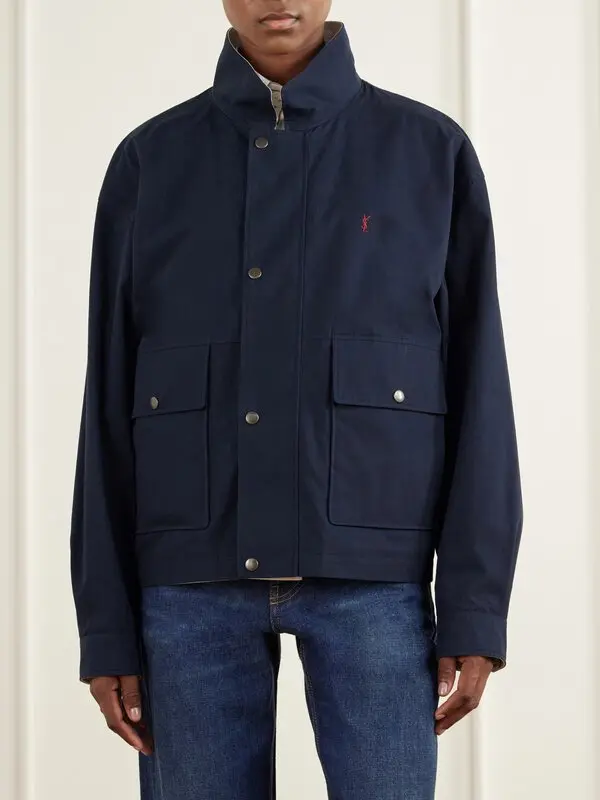 Saint Laurent Cassandre Logo-embroidered Reversible Cotton-canvas Jacket - Blue