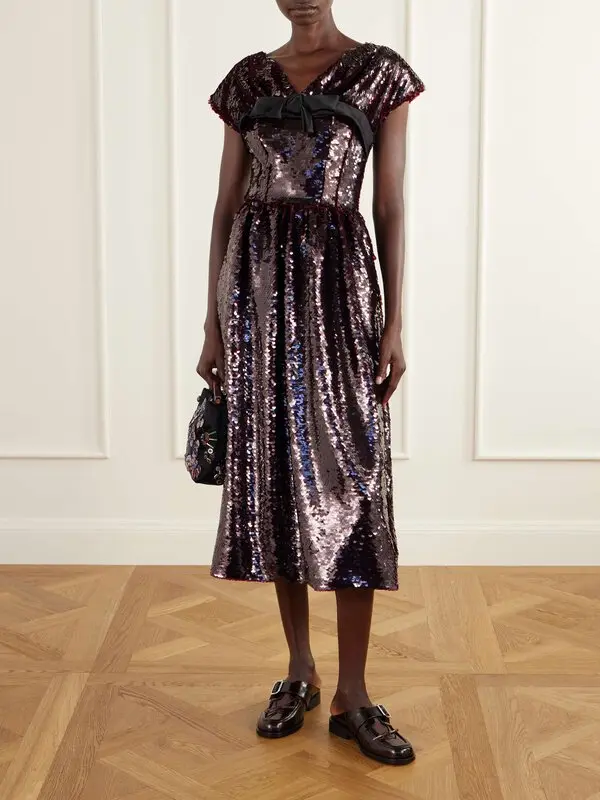 Simone Rocha Gathered Bow-detailed Sequined Midi Dress