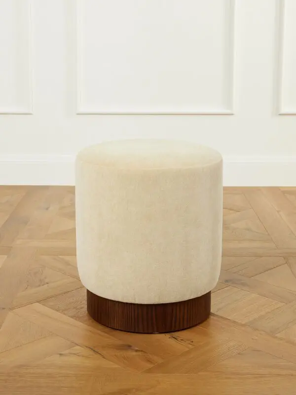 SIX THE RESIDENCE Mohair-velvet Wood Pouf - Neutrals