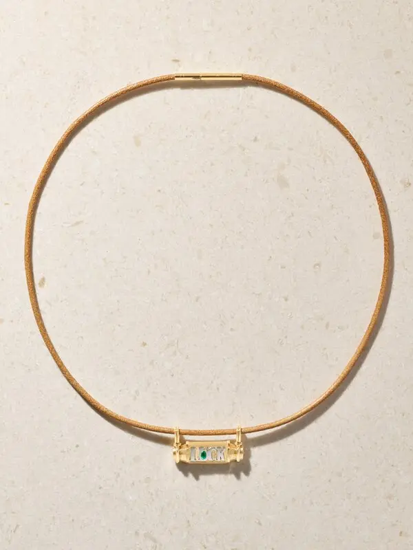 MARIE LICHTENBERG 18-karat Emerald, And Leather Necklace - Gold