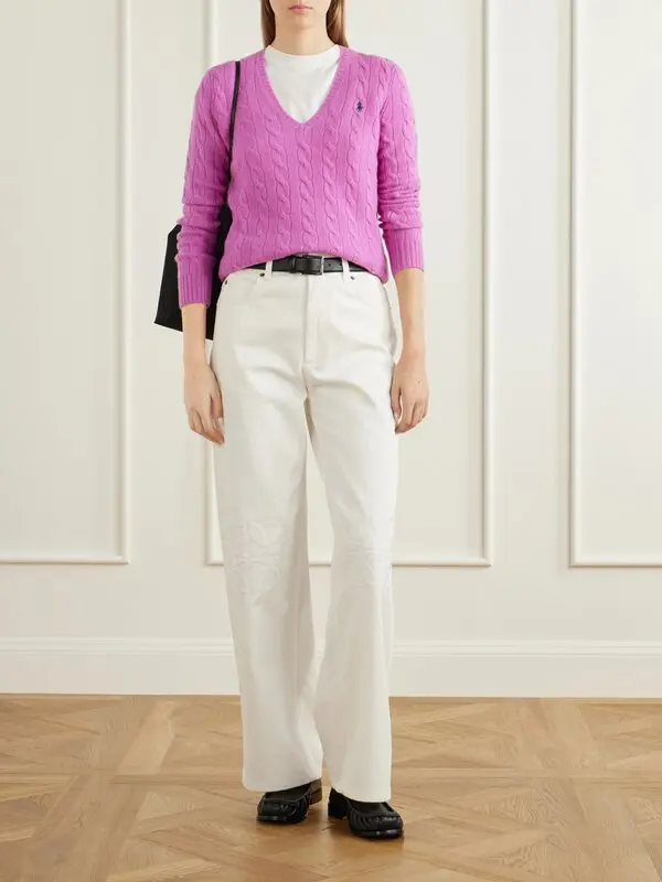 Polo Ralph Lauren Cable Knit V-neck Sweater - Pink