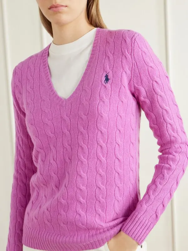 Polo Ralph Lauren Cable Knit V-neck Sweater - Pink