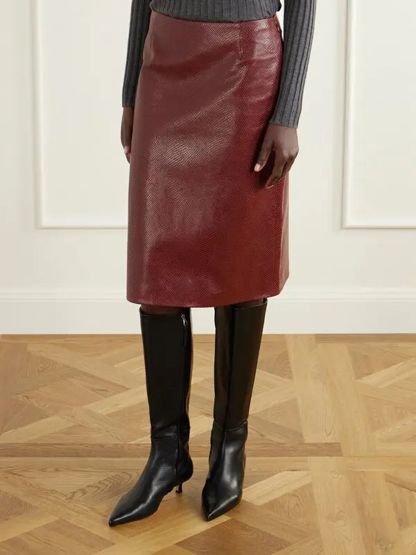 Veronica De Piante Noelia Snake-effect Leather Midi Skirt