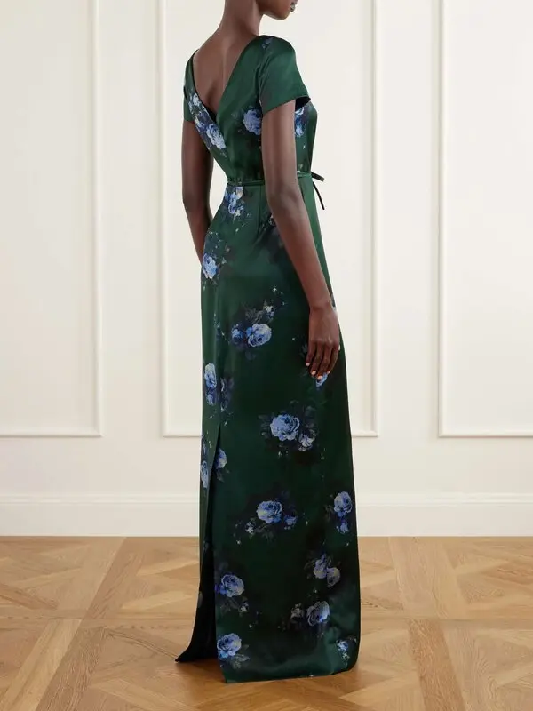 Erdem Duchess Bow-detailed Floral-printed Satin Gown