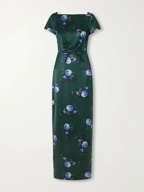 Erdem Duchess Floral-printed Satin Gown - Green