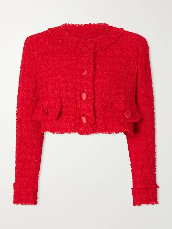 Dolce & Gabbana Cropped Frayed Cotton-blend Tweed Jacket