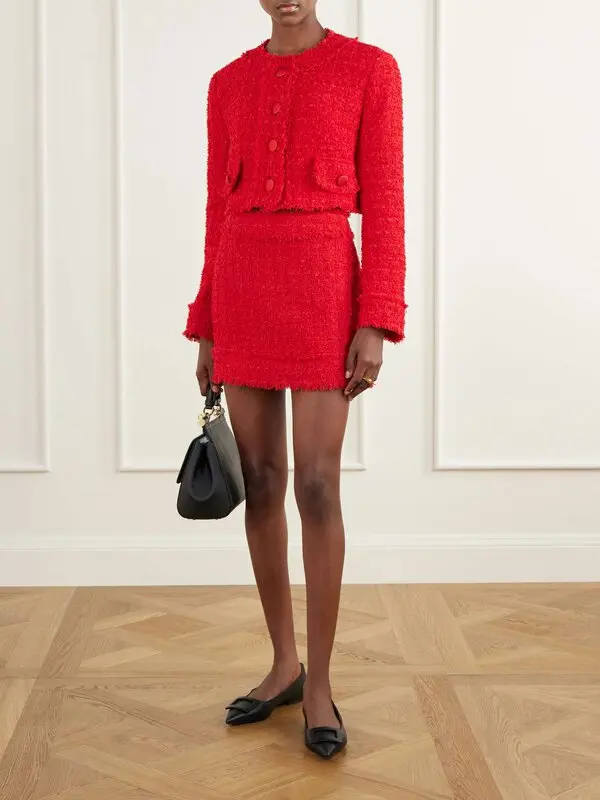 Dolce & Gabbana Cropped Frayed Cotton-blend Tweed Jacket