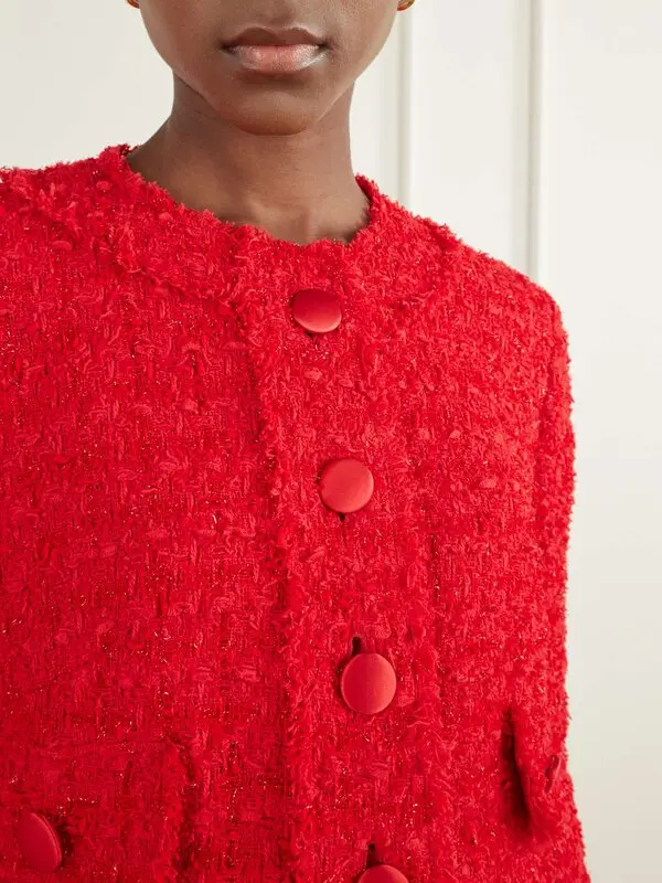 Dolce & Gabbana Cropped Frayed Cotton-blend Tweed Jacket