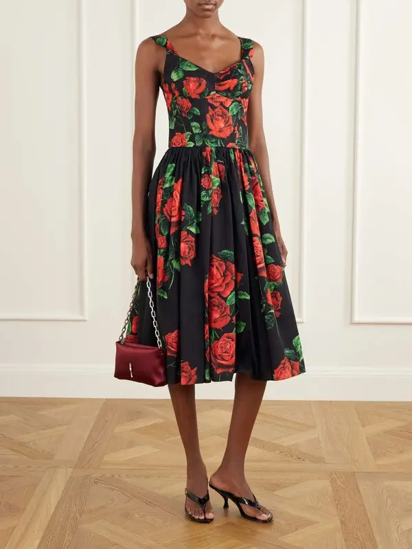 Dolce & Gabbana Floral-print Cotton-poplin Bustier Midi Dress