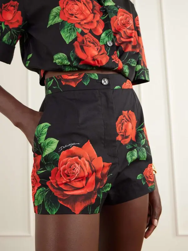 Dolce & Gabbana Floral Print Cotton Poplin Shorts